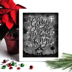 Glory to the Newborn King Sign, Nativity Wall Art, Chalkboard Art ...