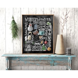 Winter Decor, Word Collage, Holiday Decor, Word Art, Chalkboard Art ...