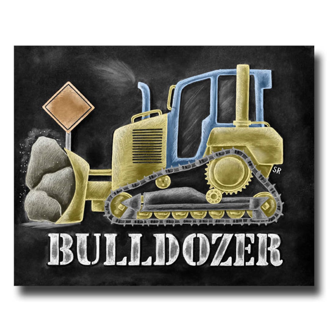 Bulldozer Print, Construction Truck Art, Chalk Art, Boys Bedroom Decor ...