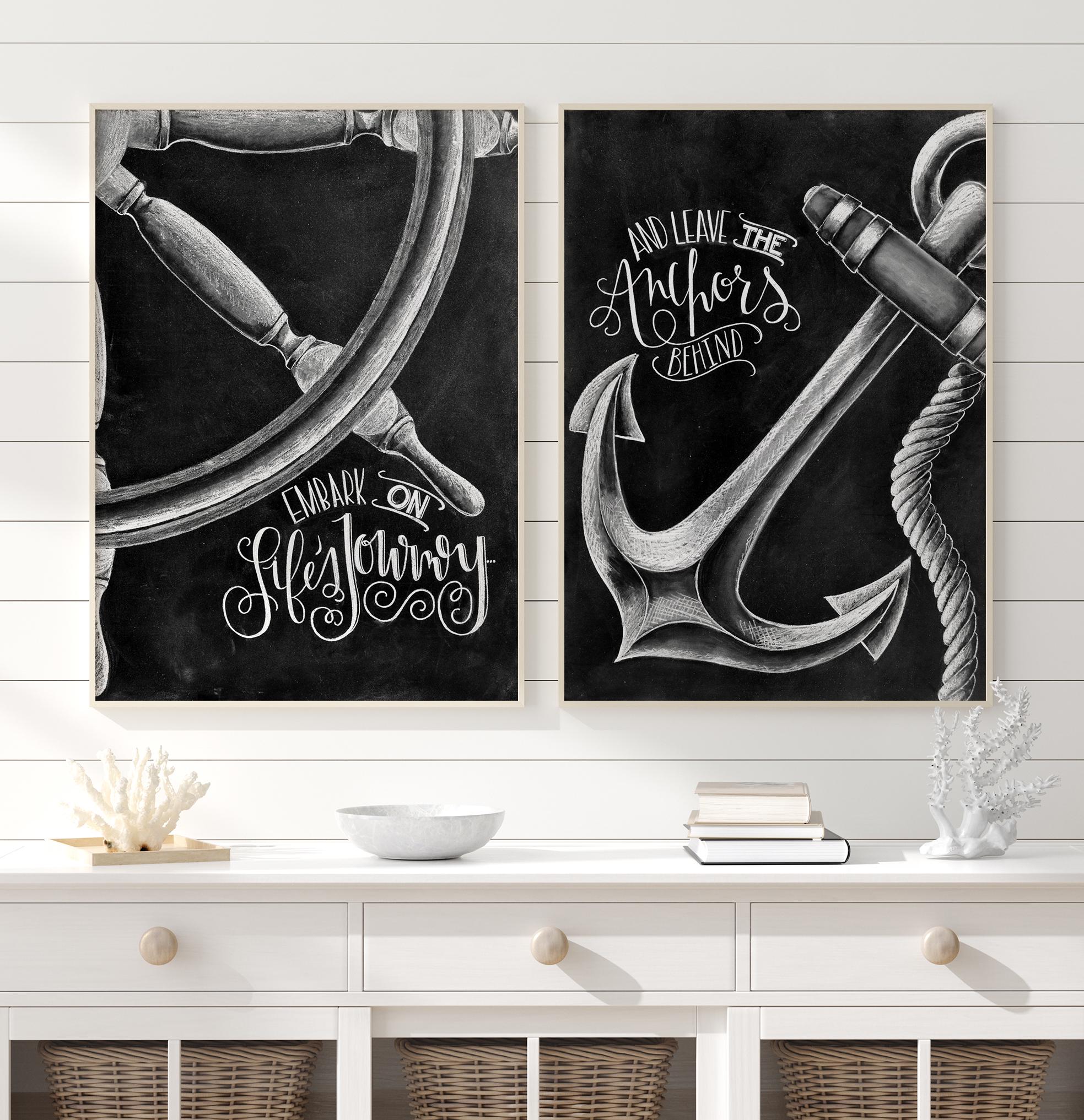 Nautical Wall Art Set- Embark on Life's Journey - Leave the Anchors ...
