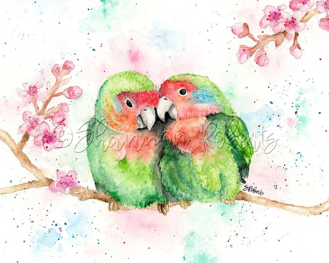 Lovebirds Watercolor Art Print, Bird Home Decor, Couples Gift - Etsy