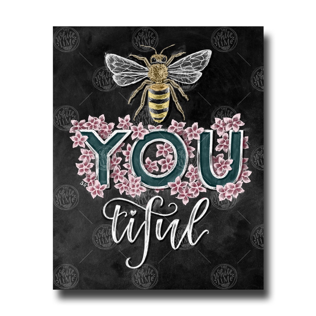 Beeyoutiful, Bee Wall Art, Bee Print, Chalkboard Art, Floral Wall Art ...