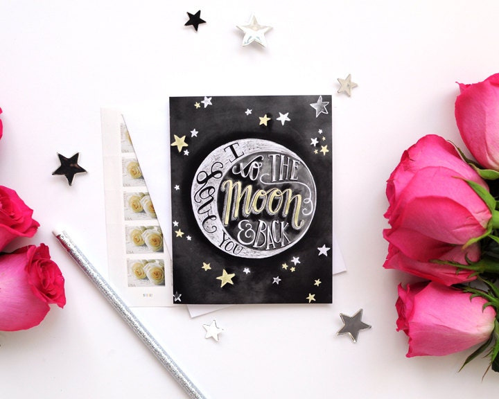 I Love You to the Moon and Back, Chalkboard Card, Chalk Art, Moon, Hand ...