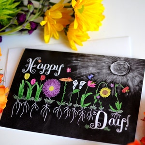 Mothers Day Card Chalkboard Card Unique Card Spring Flowers Chalk Art ...