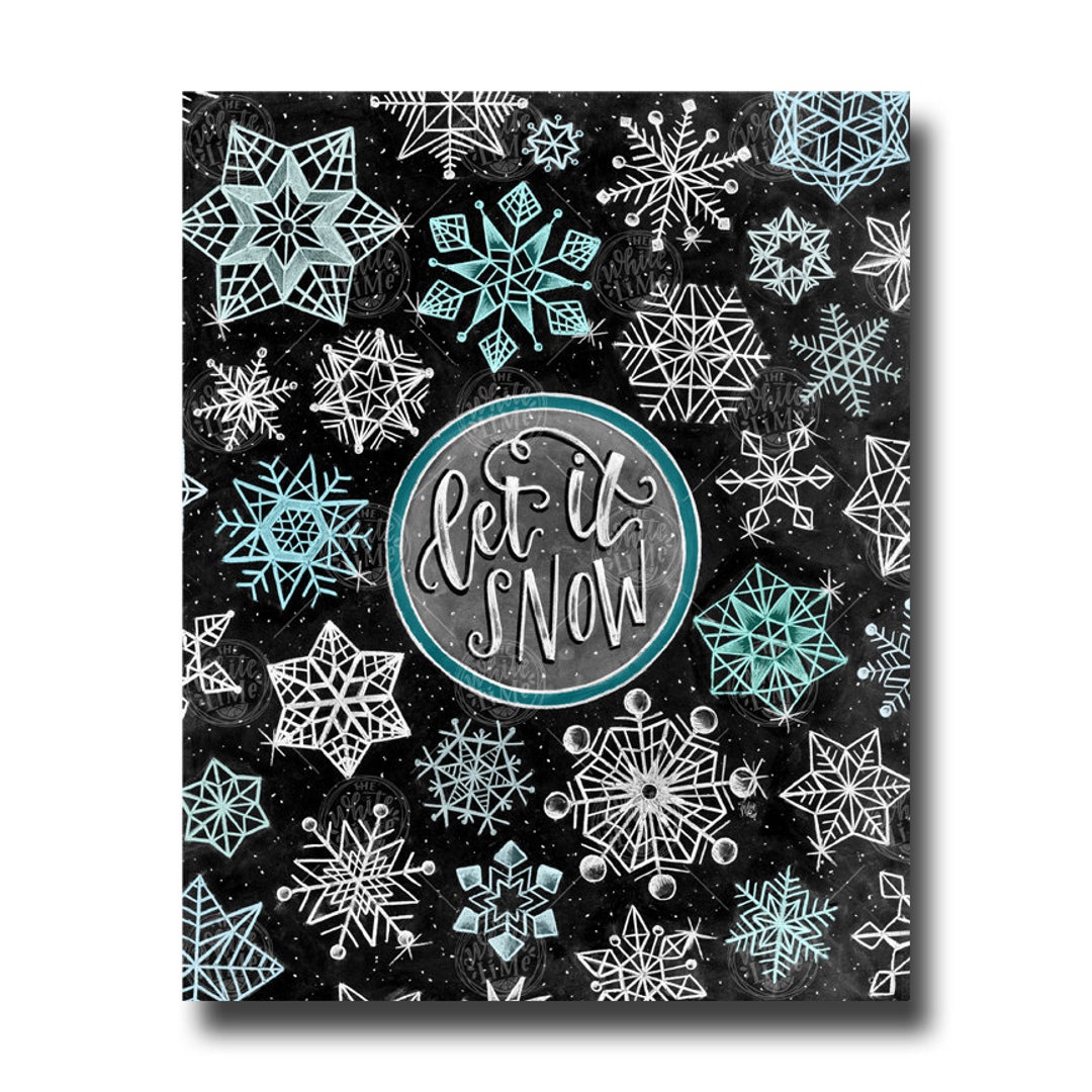 Let It Snow, Snowflake Art, Christmas Art, Snowflake Print, Chalkboard ...