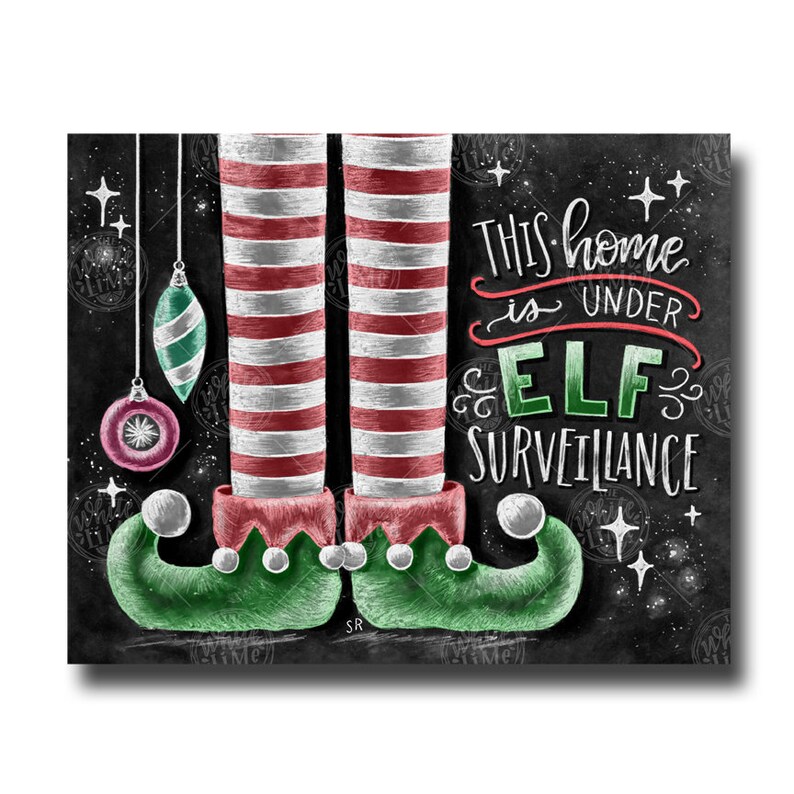 Elf Surveillance Chalkboard Art Print, Christmas Decor - Etsy