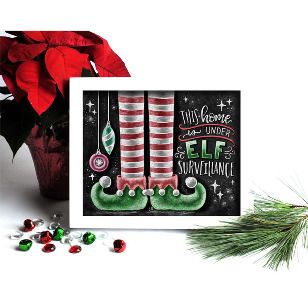 Elf Surveillance Sign, Christmas Elf, Christmas Art, Christmas Print ...