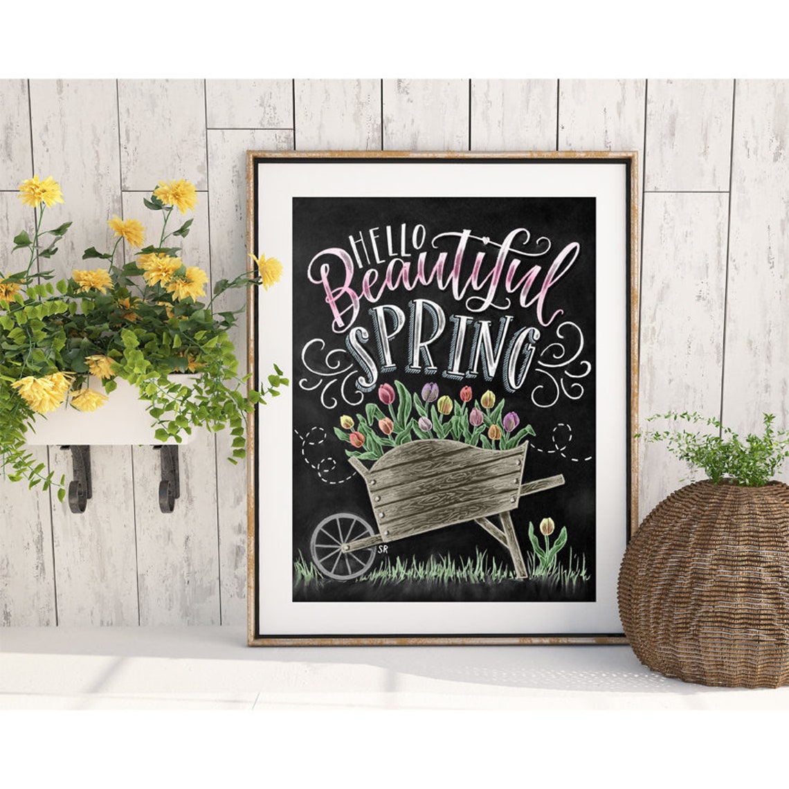 Lente kunst Hallo Lente Lente Teken Krijt kunst krijtbord | Etsy