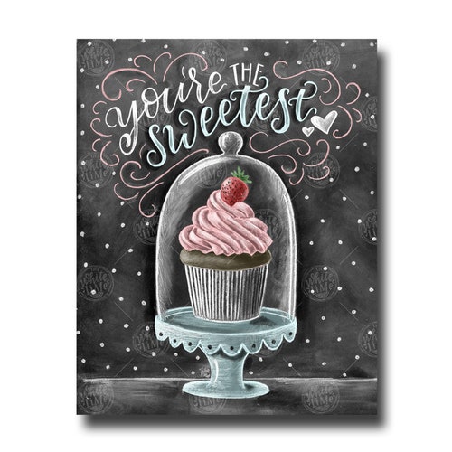 Cupcake Art Chalkboard Art Cupcake Print Valentine's - Etsy