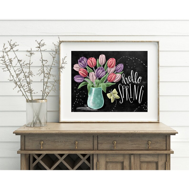 Spring Decor Hello Spring Spring Art Chalkboard Art Floral | Etsy