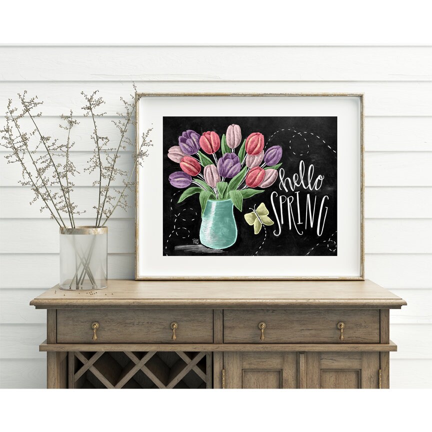 Spring Decor Hello Spring Spring Art Chalkboard Art Floral | Etsy