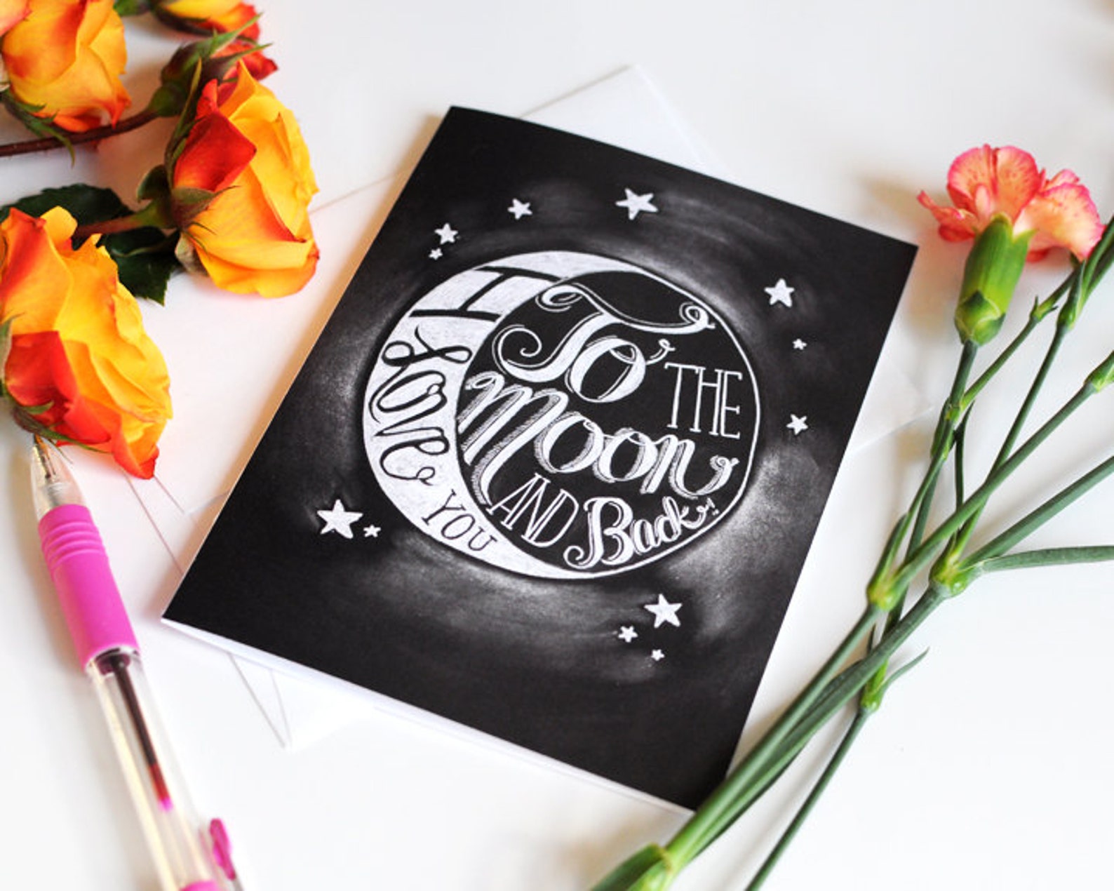 Love Card I Love You to the Moon and Back Card Chalkboard - Etsy