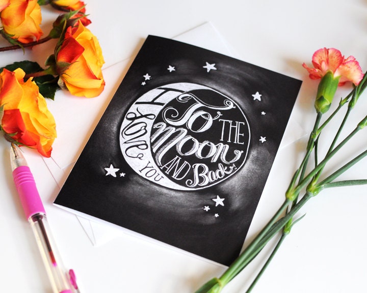 Love Card I Love You to the Moon and Back Card Chalkboard - Etsy