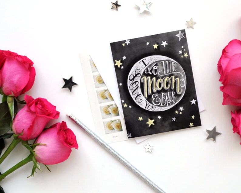 I Love You to the Moon and Back, Chalkboard Card, Chalk Art, Moon, Hand ...