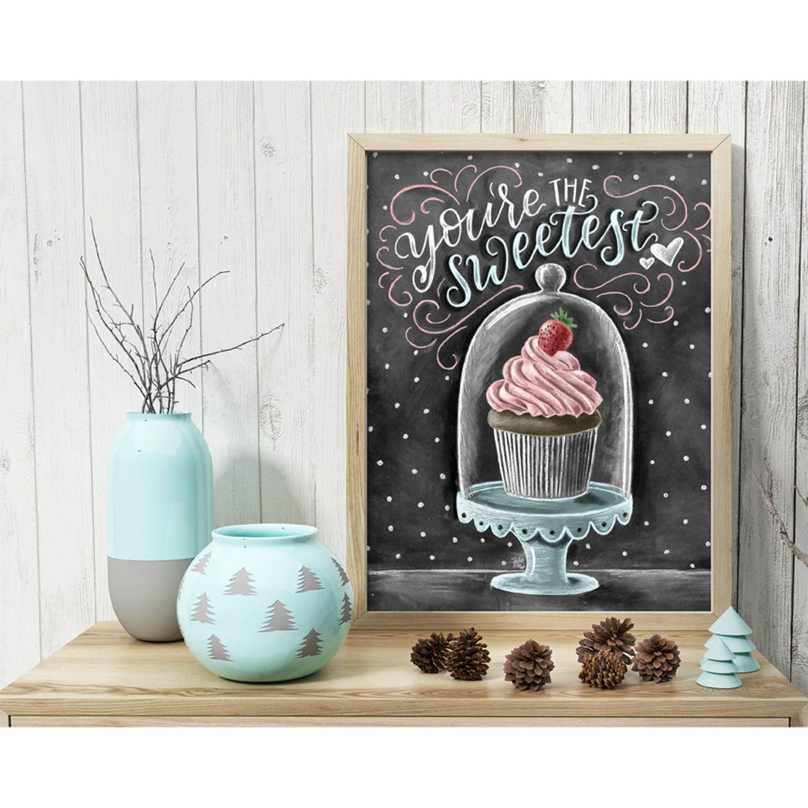 Cupcake Chalkboard Art Print, You're the Sweetest - Etsy