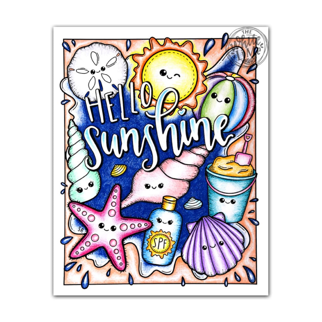 Cooring Page for Kids Printable, Kawaii Coloring Page, Beach Coloring ...