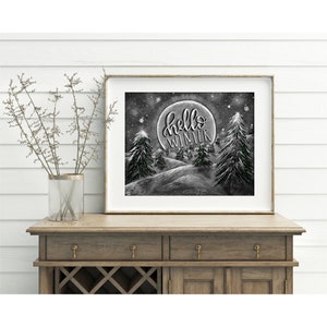 Winter Print, Forest Art, Hello Winter, Chalkboard Art, Winter Art ...