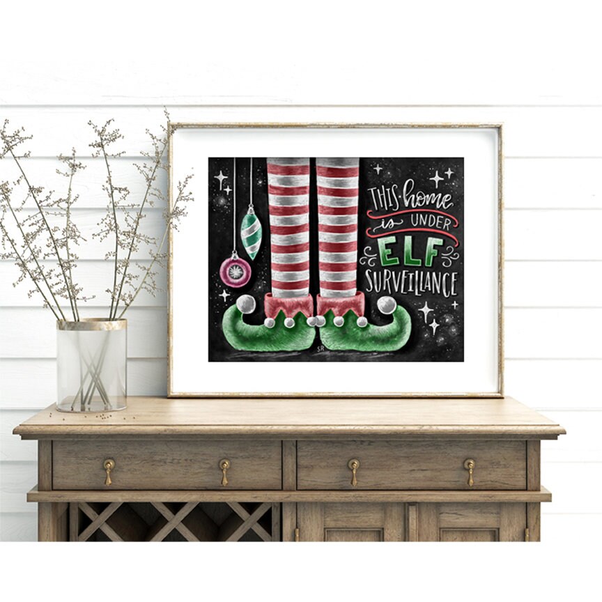 Elf Surveillance Chalkboard Art Print, Christmas Decor - Etsy