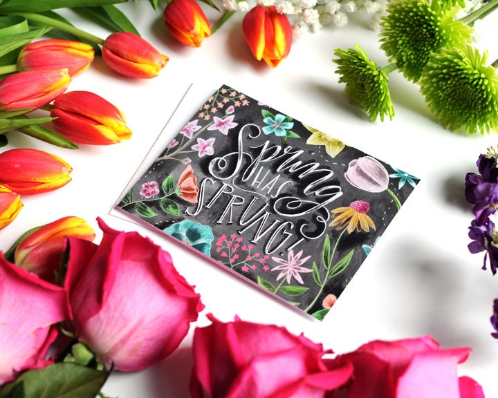 Spring Art Floral Art Spring Card Floral Card Chalkboard | Etsy