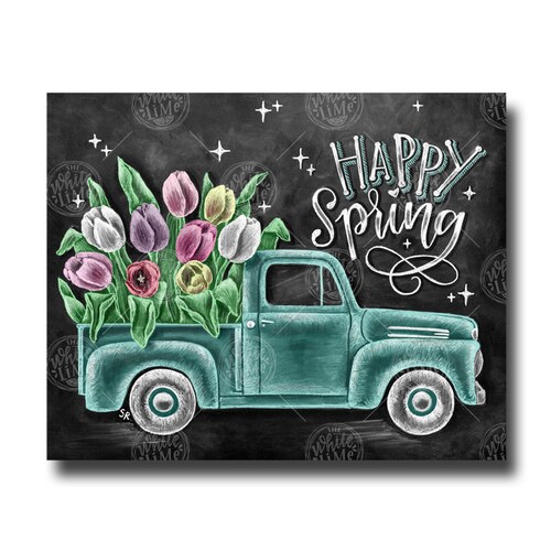 Spring Decor Happy Spring Spring Sign Chalk Art Chalkboard - Etsy