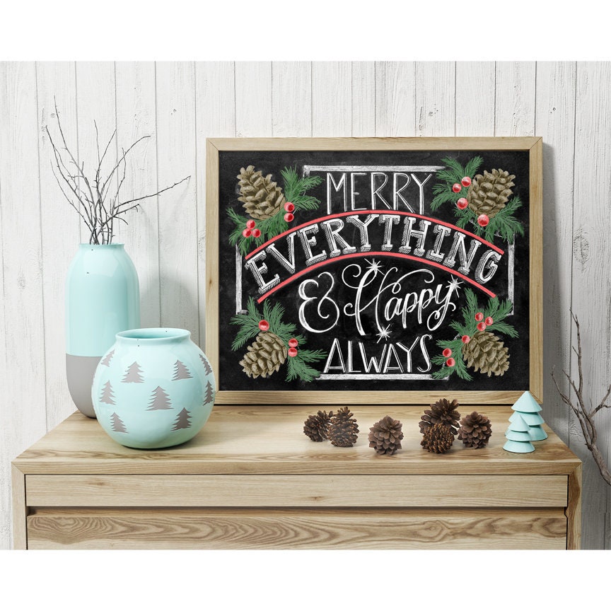 Merry Everything Chalkboard Christmas Print - Etsy