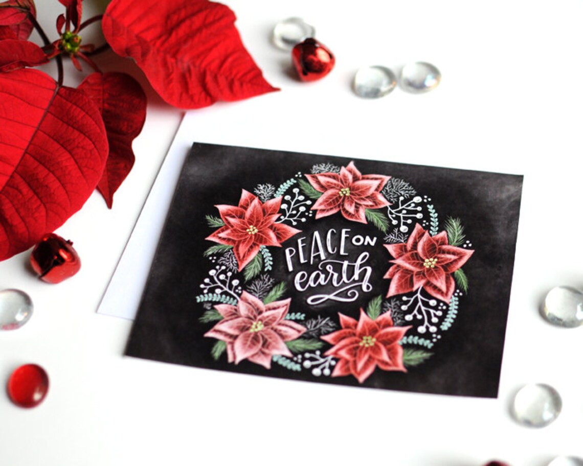 Holiday Card Set Chalk Art Chalkboard Art Typography Peace | Etsy