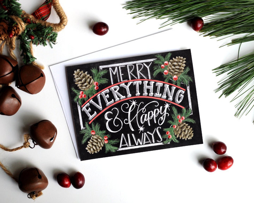 Merry Everything, Holiday Card, Pinecones, Happy Holidays Card, Chalk ...