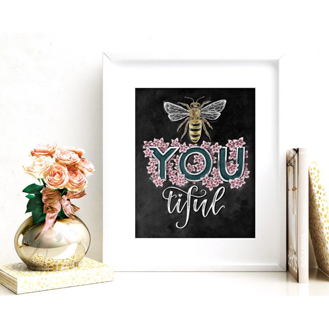 Beeyoutiful, Bee Wall Art, Bee Print, Chalkboard Art, Floral Wall Art ...