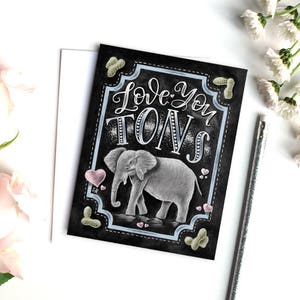 Elephant Love Card, Valentines Day Card, Valentine Card, Chalkboard Art ...