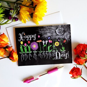 Mothers Day Card Chalkboard Card Unique Card Spring Flowers Chalk Art ...