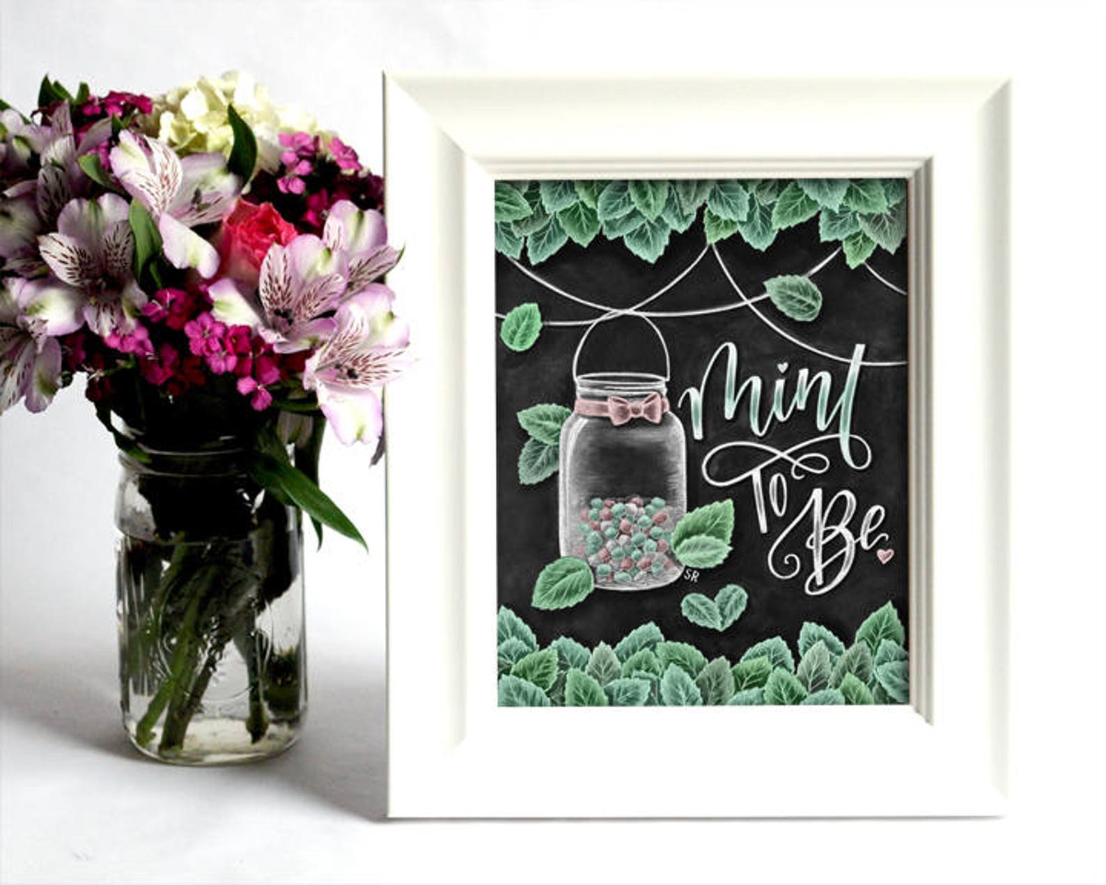 Mint to Be Sign Chalkboard Art Mint Leaves Valentine's - Etsy
