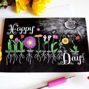 Mothers Day Card Chalkboard Card Unique Card Spring Flowers Chalk Art ...