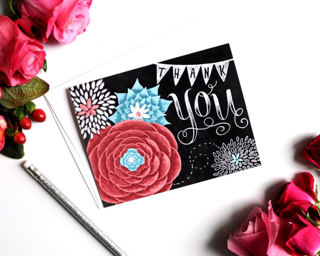 Thank You Card Chalkboard Thank You Card Floral Card Floral Thank You ...