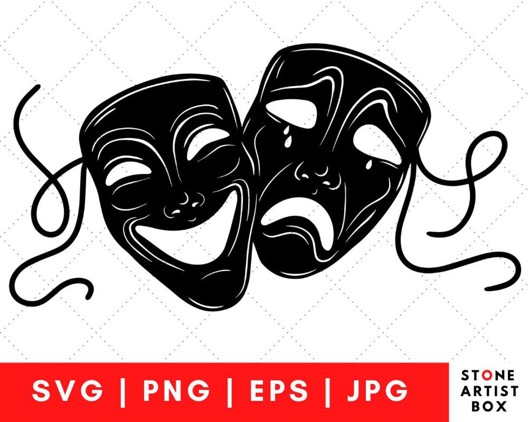 Theater Comedy Tragedy Masks Clipart SVG, Hand-drawn Illustration ...