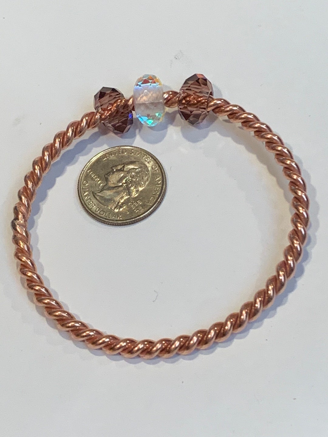 1/2 Atlantean Cubit Copper Tensor Ring Bangle Bracelet With Purple Glass Beads and Rainbow ...