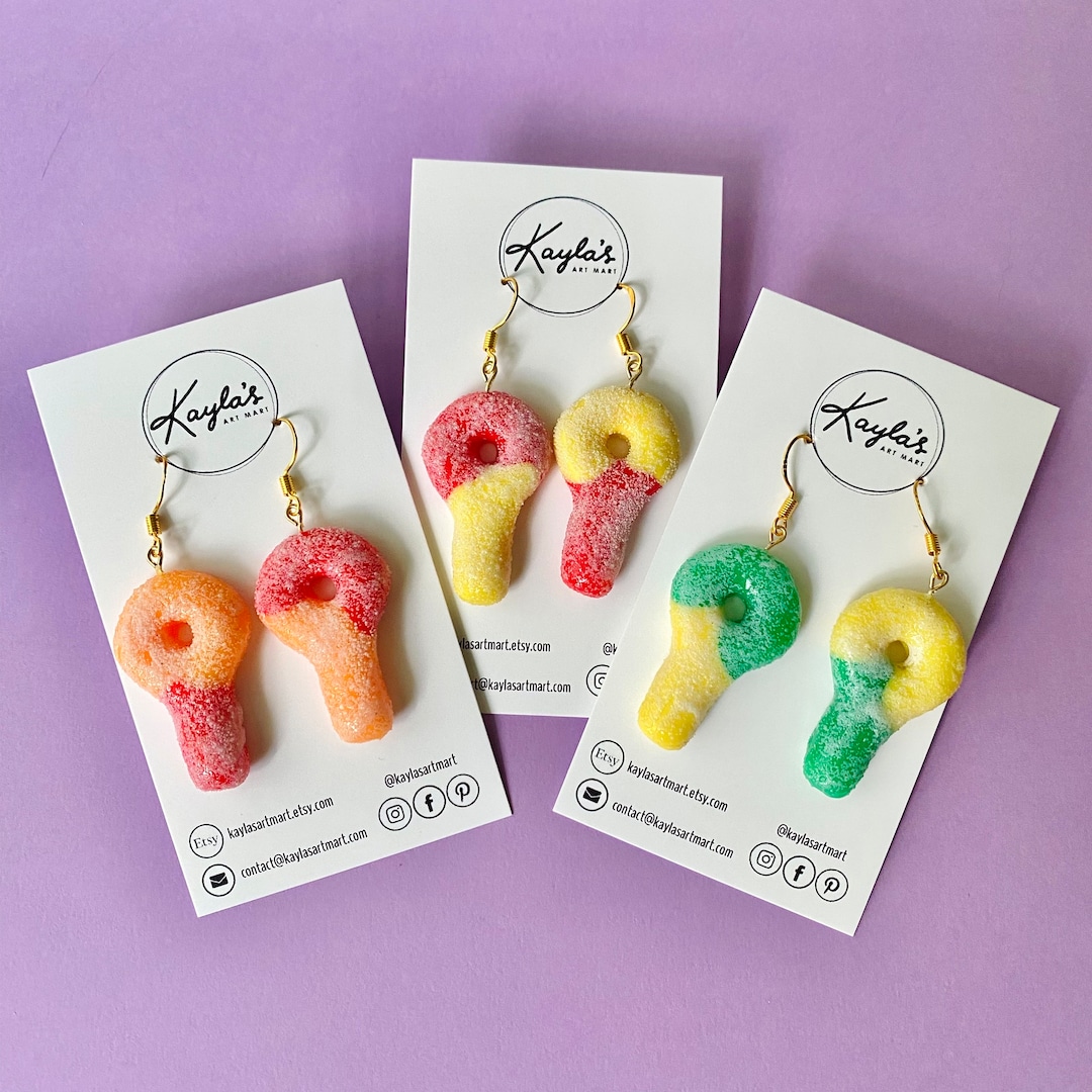 Sour Keys Gummy Candy Dangle Earrings, Polymer Clay Statement Earrings ...