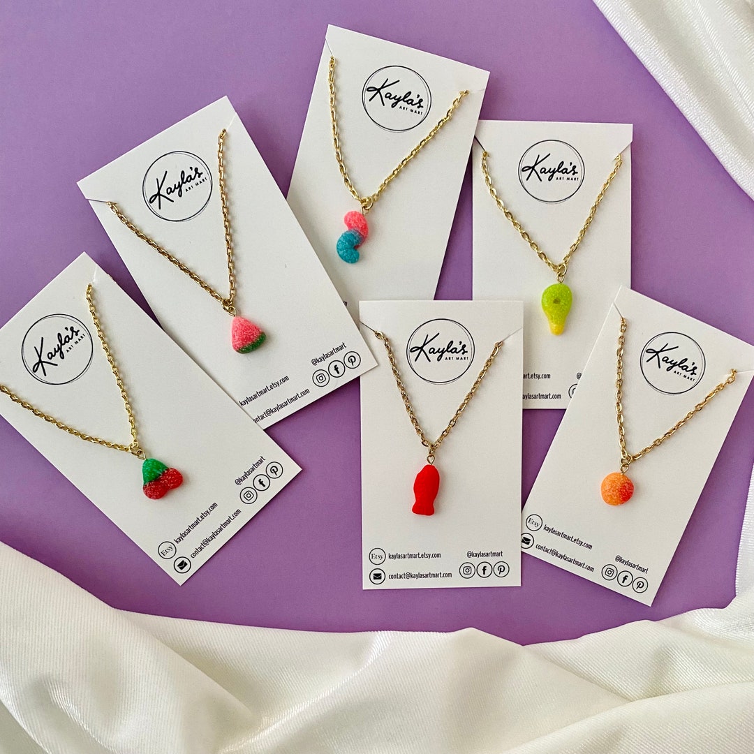 Sour Gummy Candy 15” Pendant Necklaces, Polymer Clay Lightweight ...