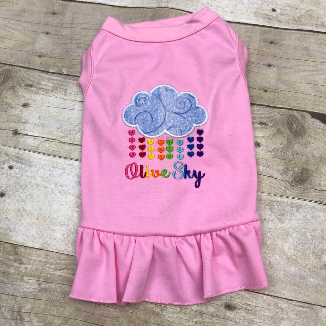 Dog Monogram Shirt Dress, Hearts Rainbow Cloud Glitter Pretty Name ...