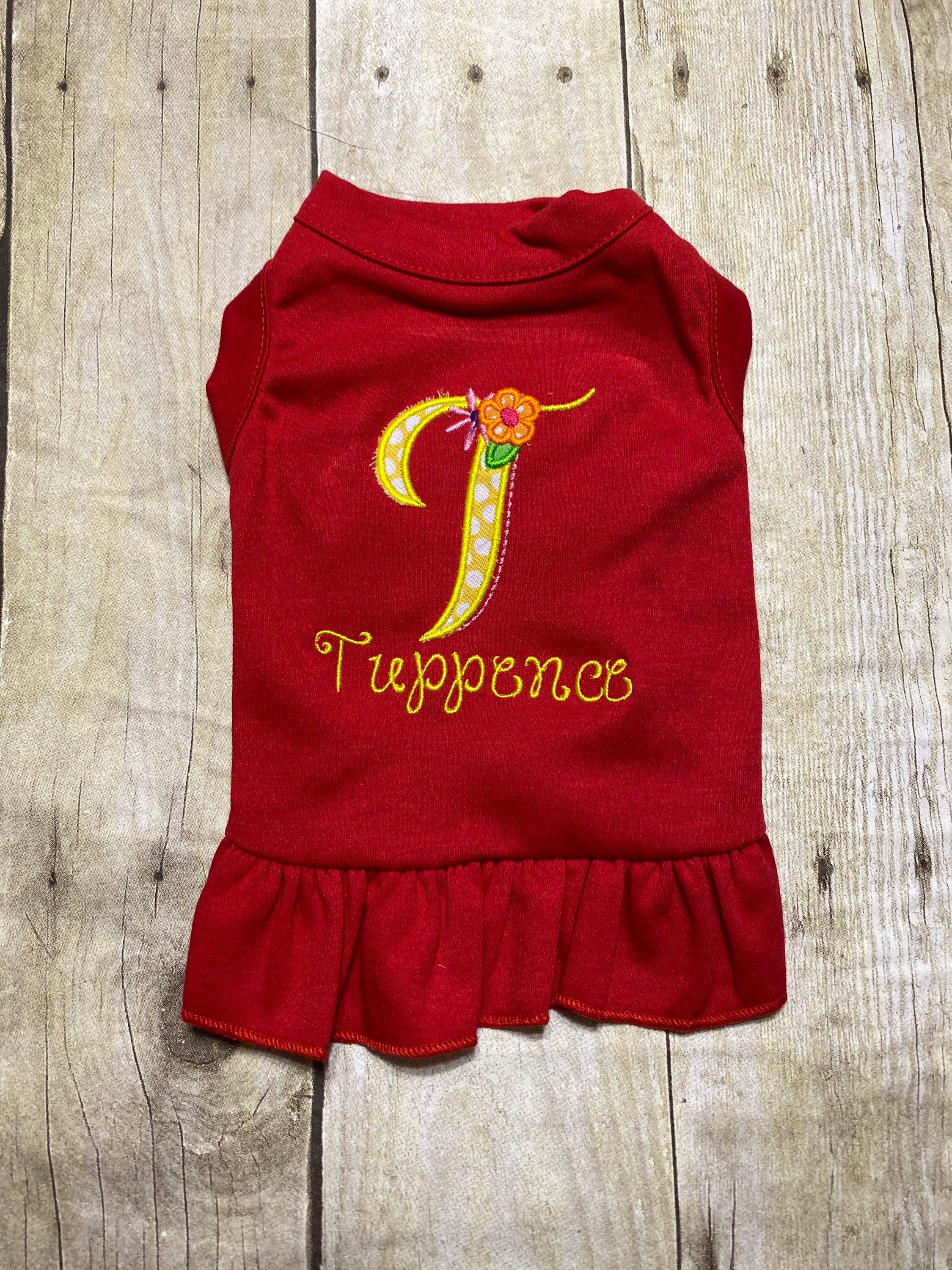 Dog Pet Monogram Shirt Dress, Flower Dot Applique, Cute Small Cat Dress ...