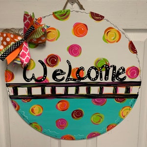 Circle Door Hanger / Welcome Door Hanger / Round Door Hanger / Polka ...