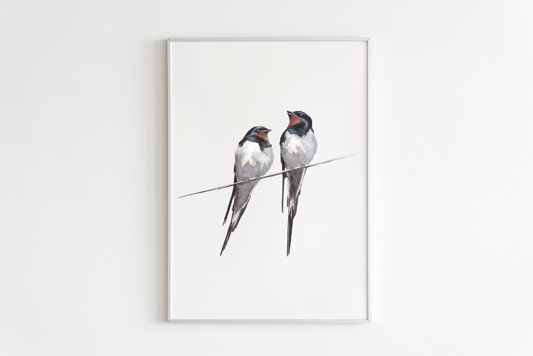 Watercolor Swallows A5/A4/A3 Art Print, Couple of Swallows, Bird ...