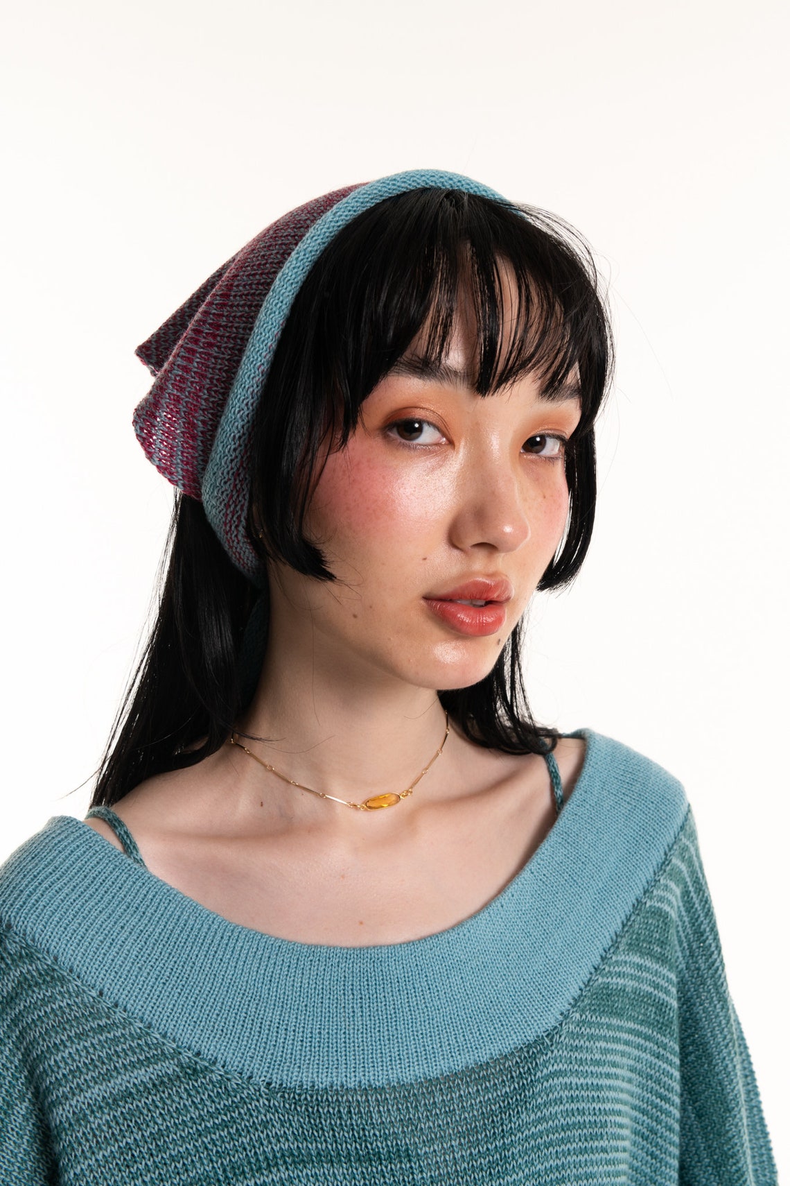 Colourful Knit Hair Kerchief Triangle Bandana Headscarf Knit Hairpiece ...