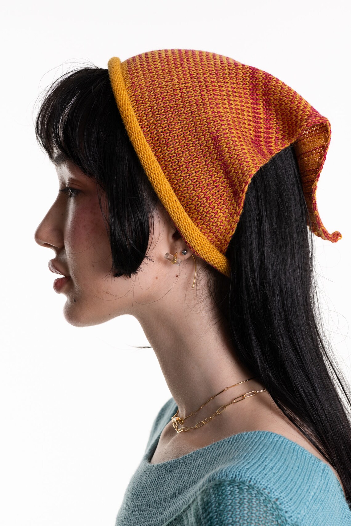 Colourful Knit Hair Kerchief Triangle Bandana Headscarf Knit Hairpiece ...