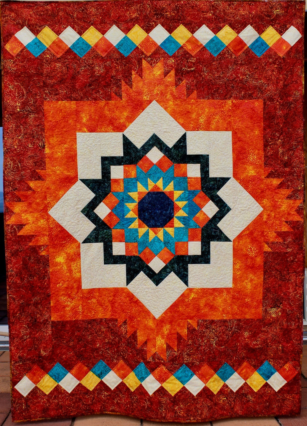 Southwest Quilt Pattern - Santa Fe Sunburst - Throw Size: 58 X 76 - PDF ...