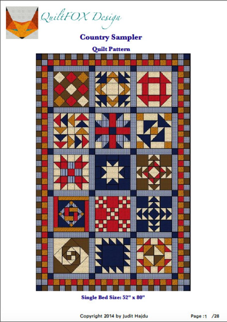 Country Quilt Pattern Country Sampler 15 Blocks single | Etsy