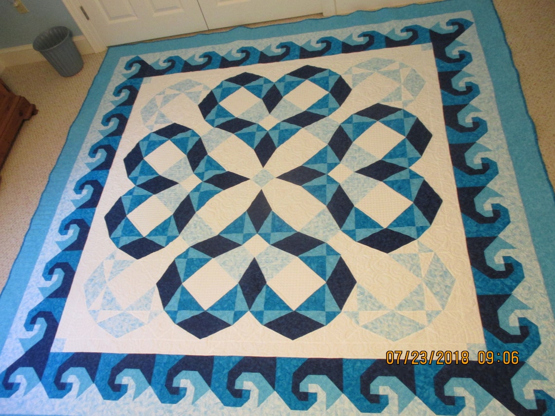 Quilt Pattern / Storm at Sea Variation / Heartwaves in Aqua - Etsy ...