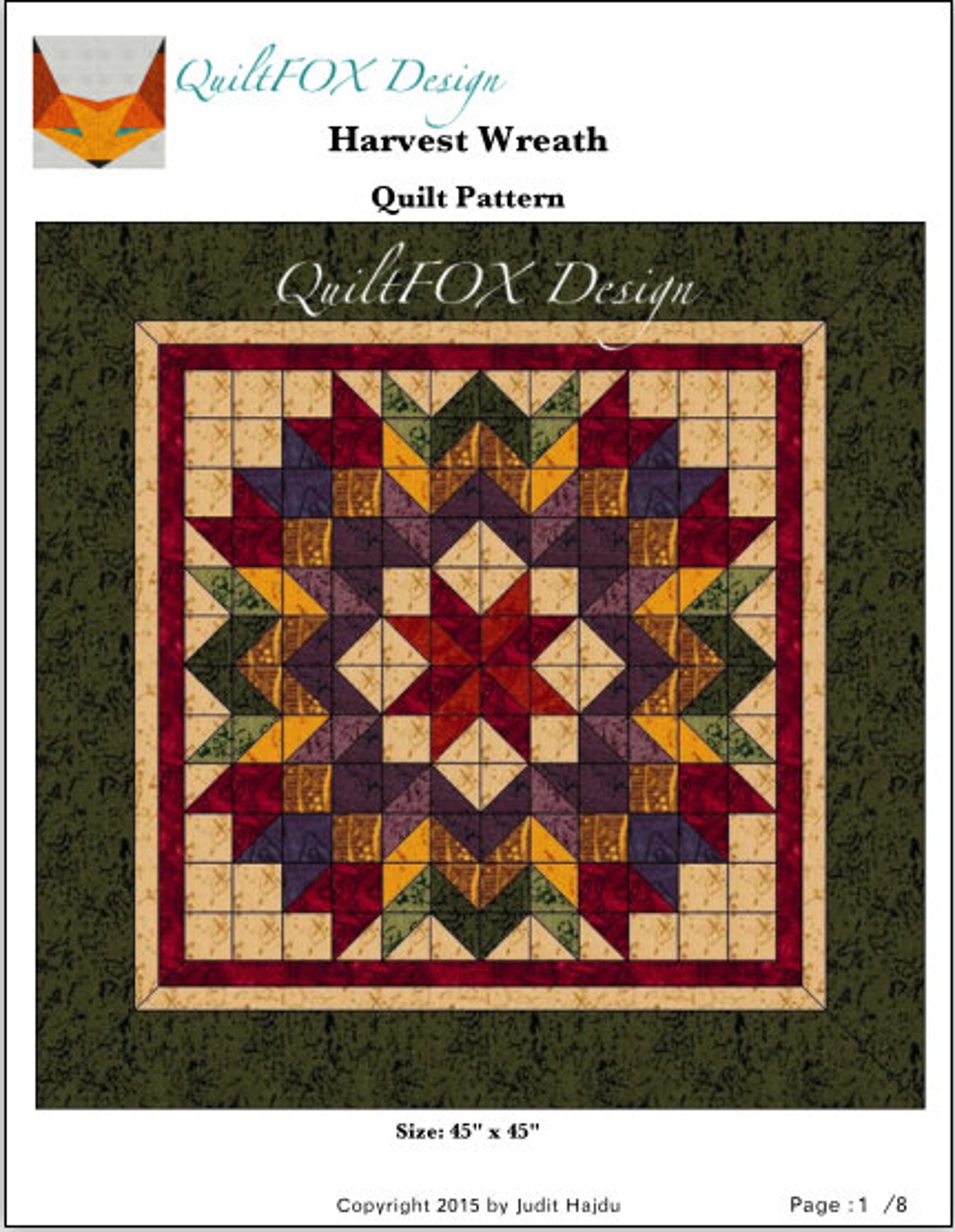 Quilt Pattern - Harvest Wreath - Wall Hanging - 45"x45" - Etsy