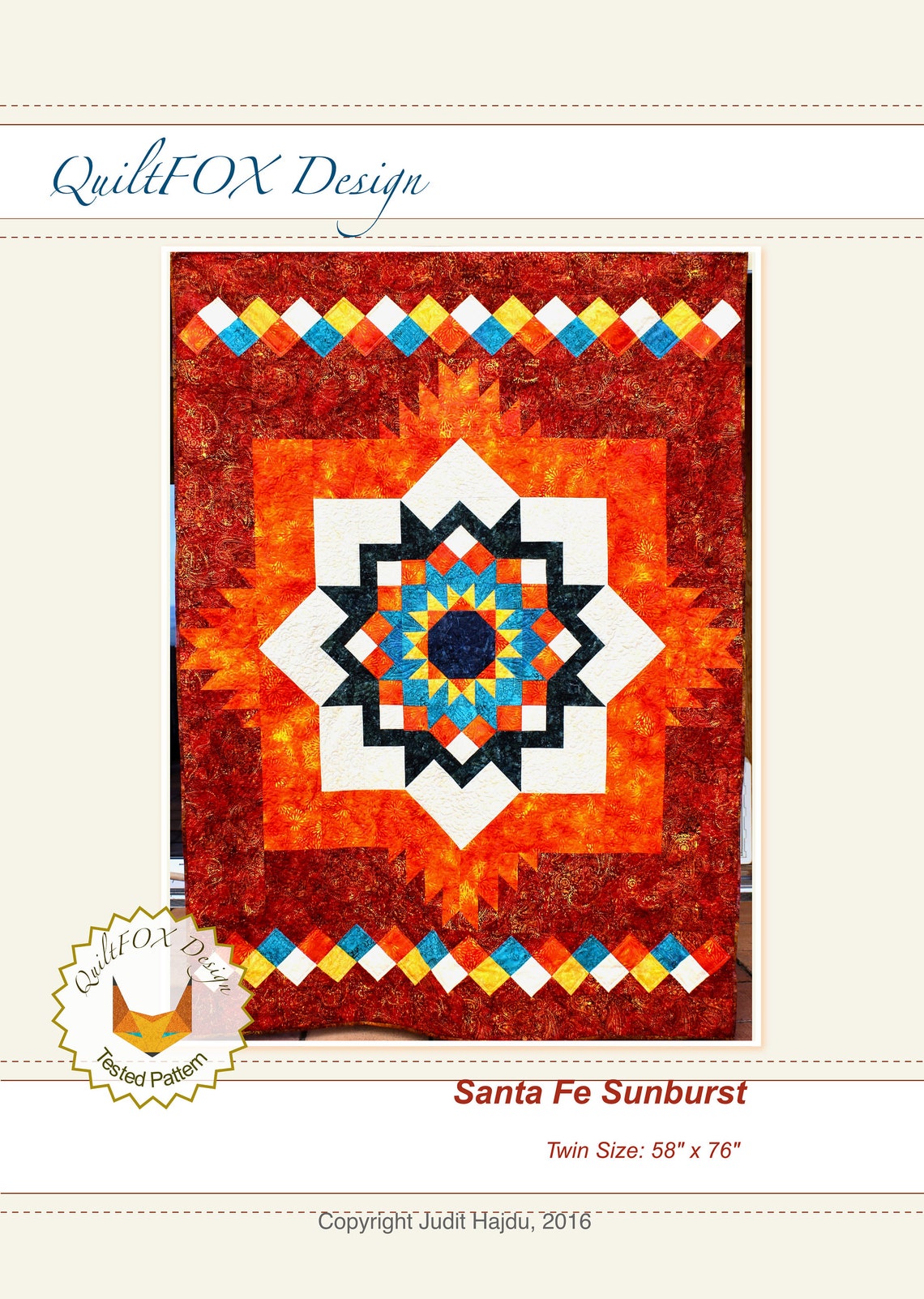 Southwest Quilt Pattern - Santa Fe Sunburst - Throw Size: 58 X 76 - PDF ...