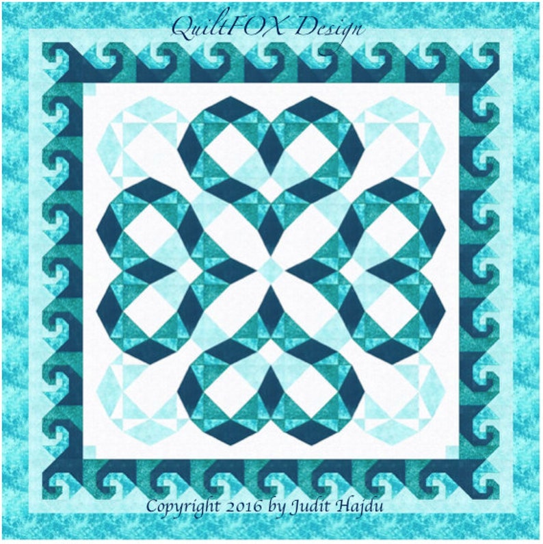 Quilt Pattern / Storm at Sea Variation / Heartwaves in Aqua - Etsy ...