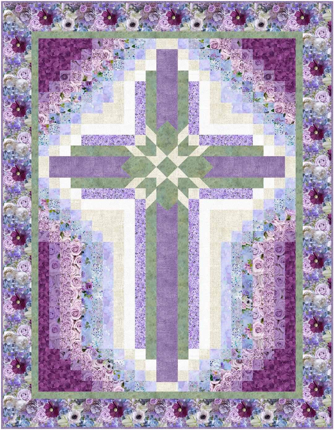 Farmhouse Cross Quilt Pattern – Floral Watercolor Effect (PDF Download ...